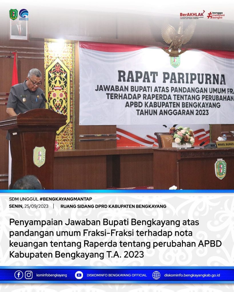 Jawaban Bupati terhadap Pandangan umum Fraksi-Fraksi terhadap nota keuangan tentang Raperda ...